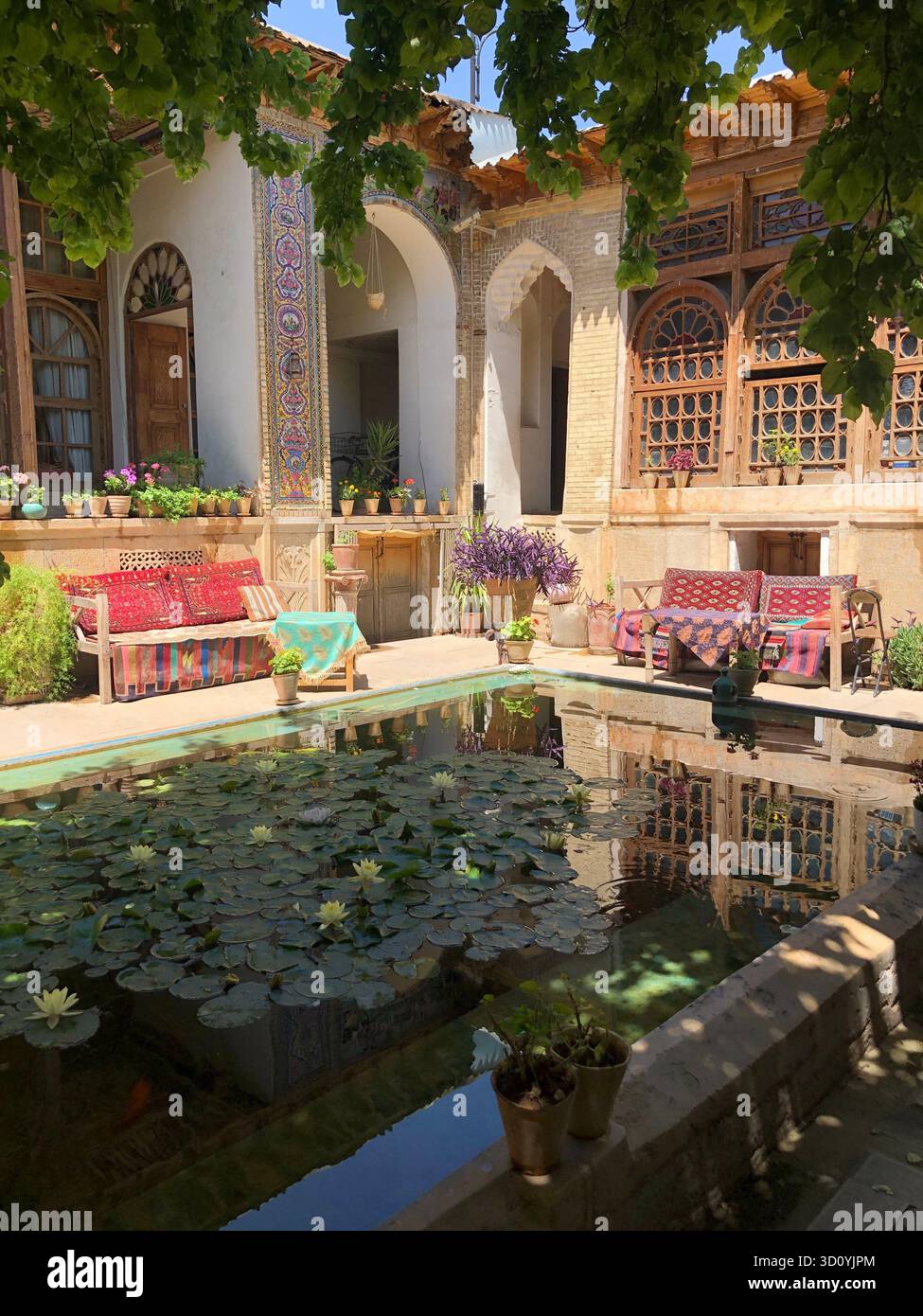 Traditional courtyard of the Manteghi Nejad House in Shiraz, Iran, with ...
