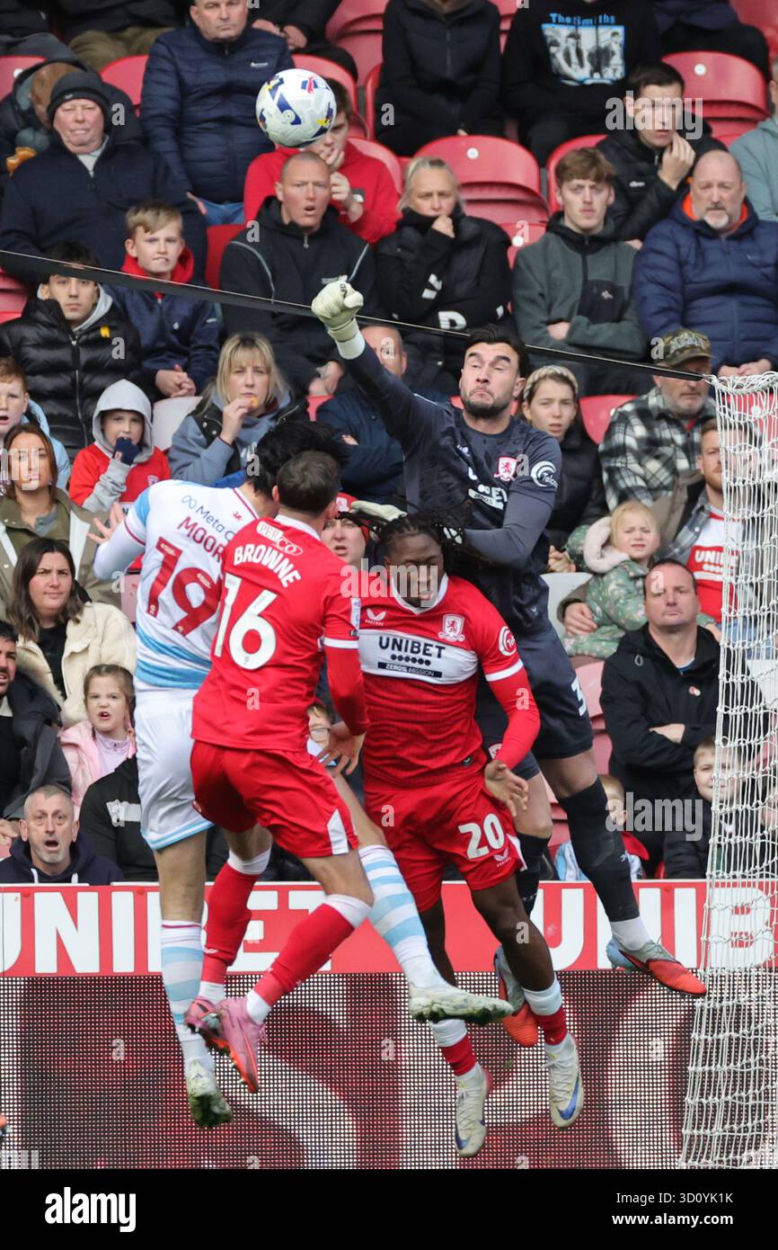 Middlesbrough goalkeeper Sol Brynn (right) in action during the Sky Bet ...
