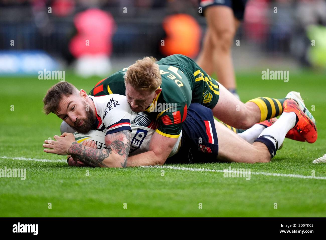 England's Daryl Clark scores a try during the ABK Beer Ashes Series ...