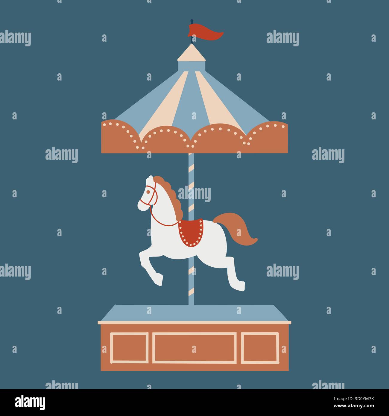 Vector flat illustration of a retro carousel with a horse isolated on a ...