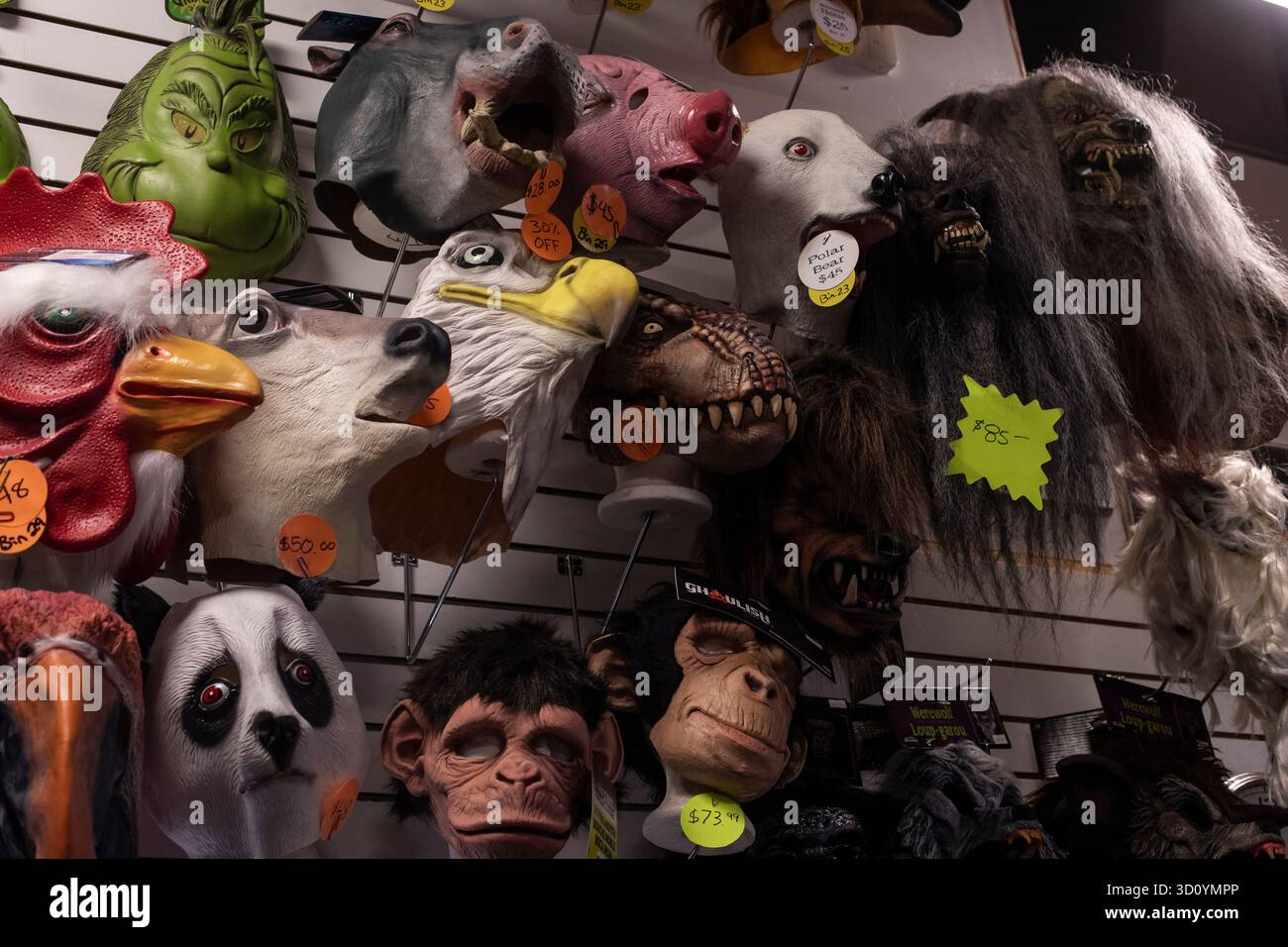 An eagle mask amid an assortment of rubber masks at Theatre Garage in ...