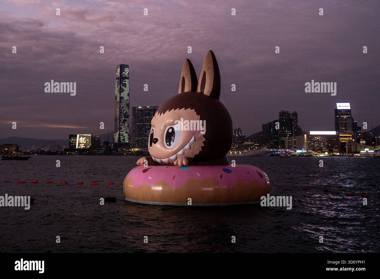 Hong Kong. 25th Oct 2025. A floating inflatable Labubu sculpture in ...