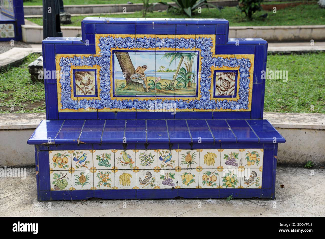 Colonial era tiled seating at Independence Square in Malabo Stock Photo ...