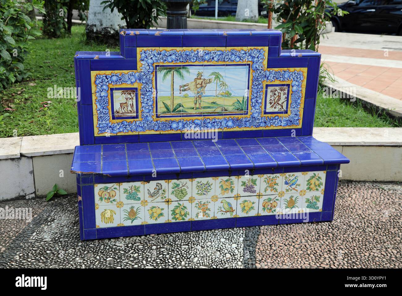 Colonial era tiled seating at Independence Square in Malabo Stock Photo ...