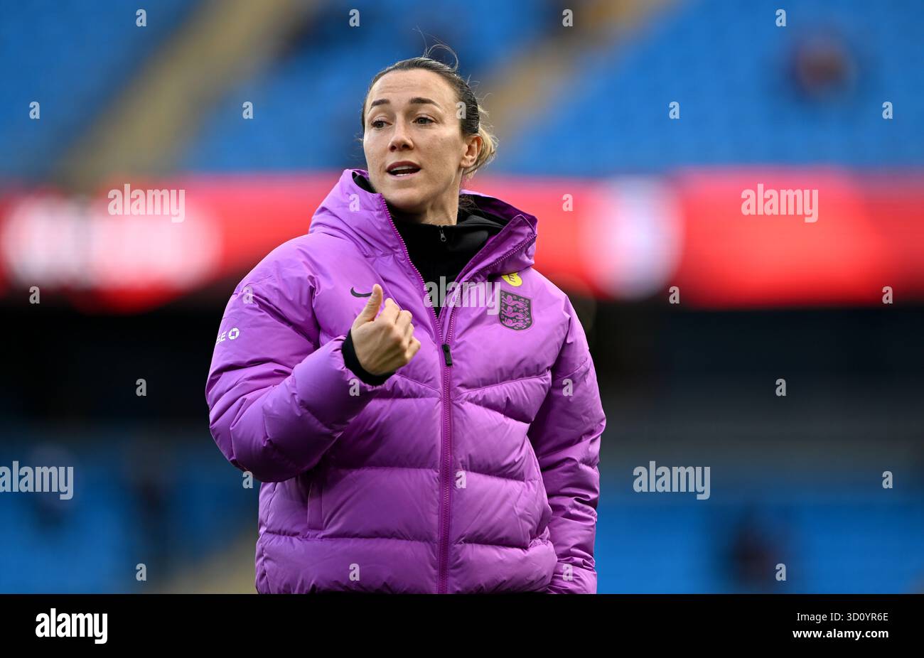 England's Lucy Bronze on the pitch ahead of the international friendly ...
