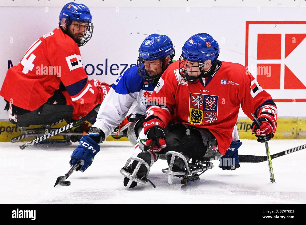 L-R Michal Geier (CZE), Gianluigi Rosa (ITA) and Filip Vesely (CZE) in action during the ...