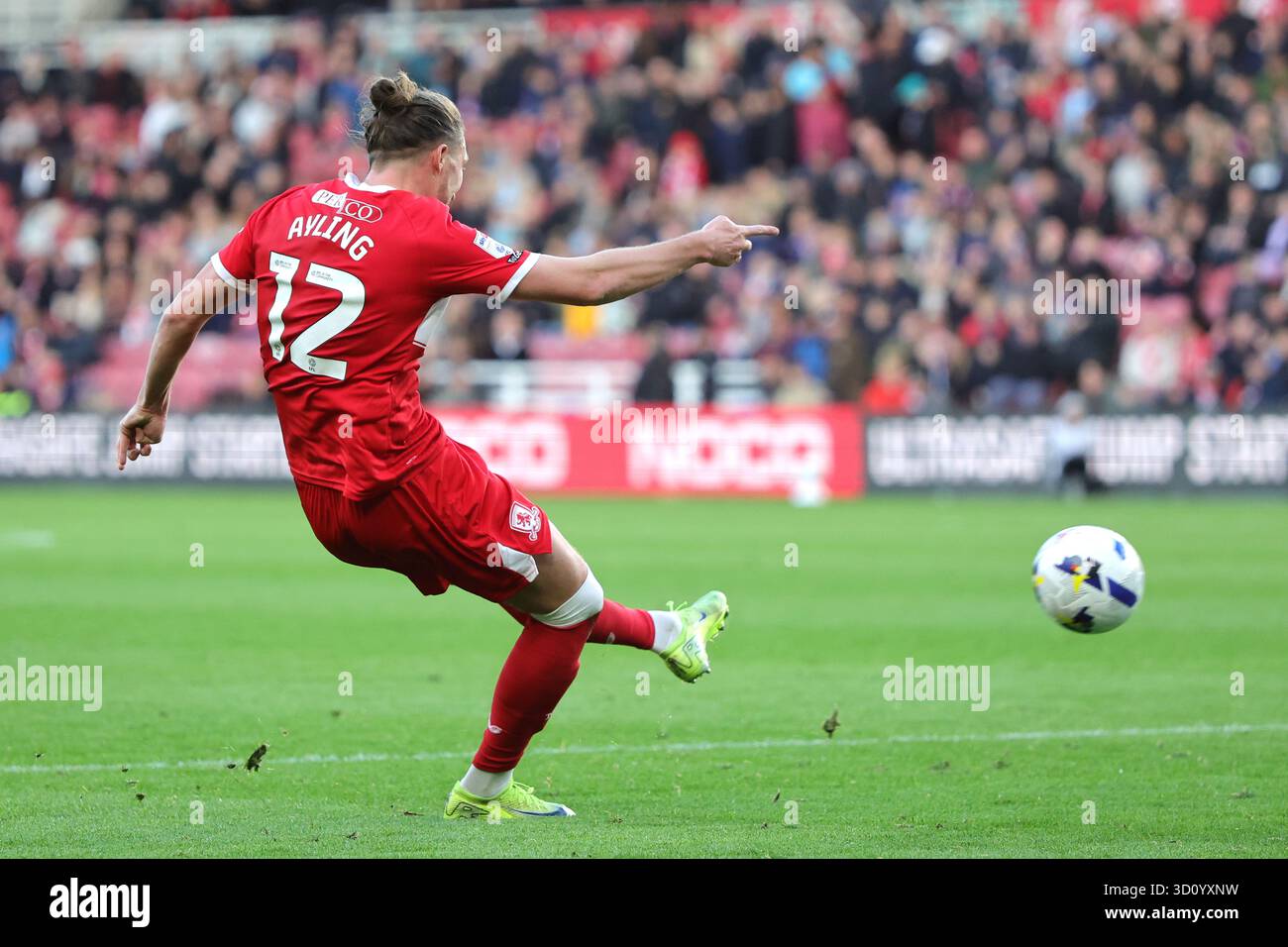 Middlesbrough's Luke Ayling missing an attempt at goal during the Sky ...