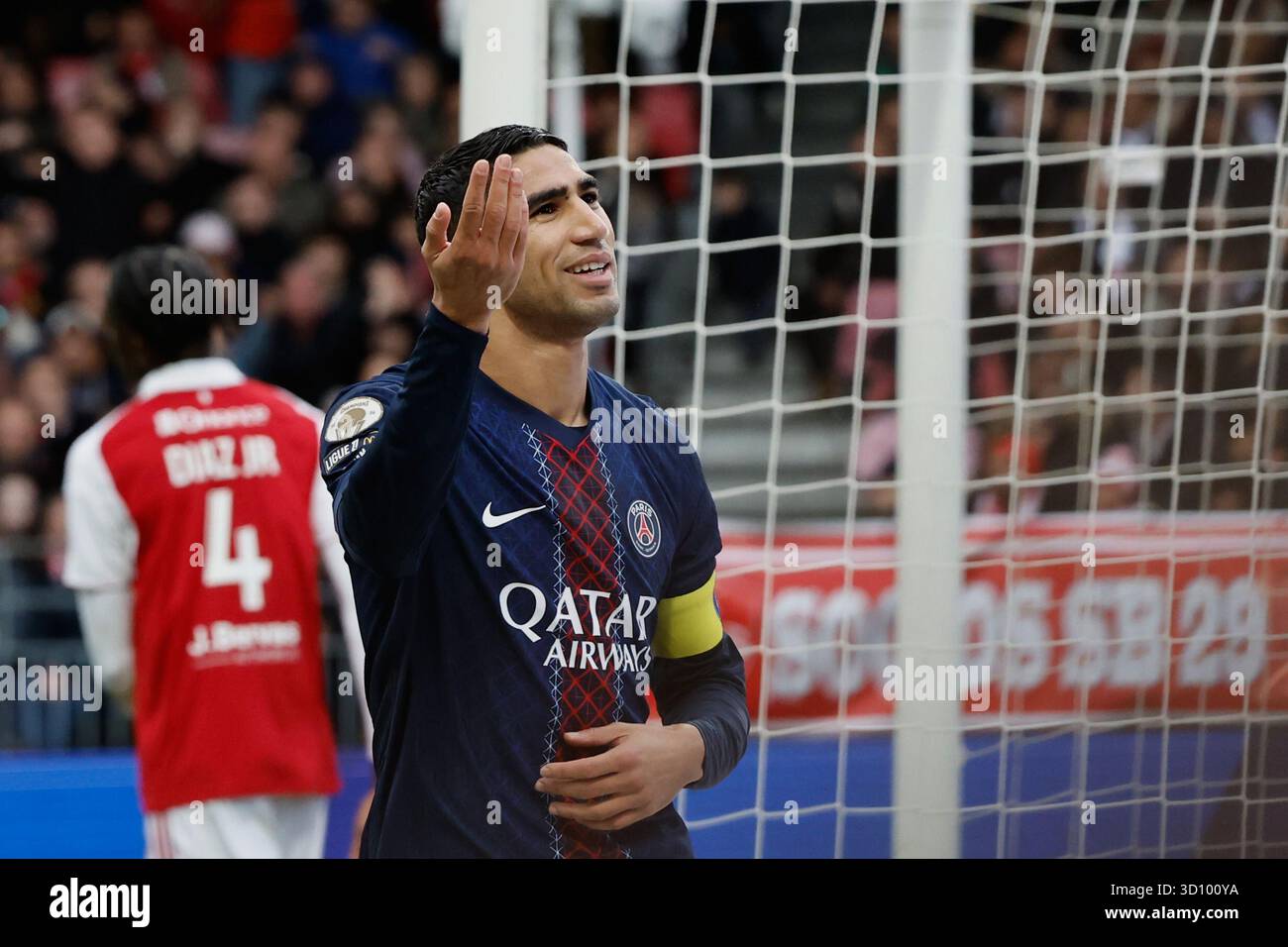 PSG's Achraf Hakimi celebrates after scoring his side's second goal ...
