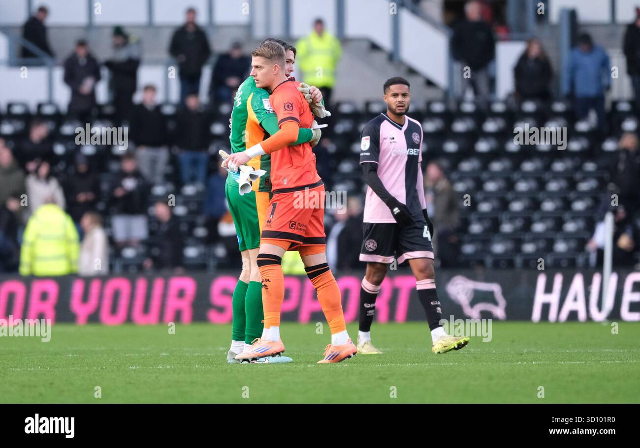Jacob Widell Zetterstron of Derby County and Paul Nardi of Queens Park ...
