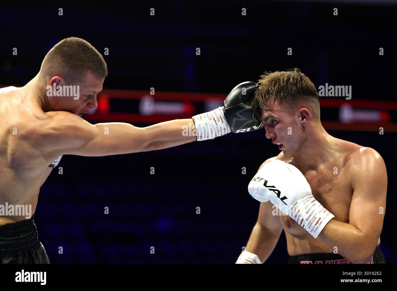 Artjom Spatar (left) and Jimmydean Wood in the super welter weight bout ...