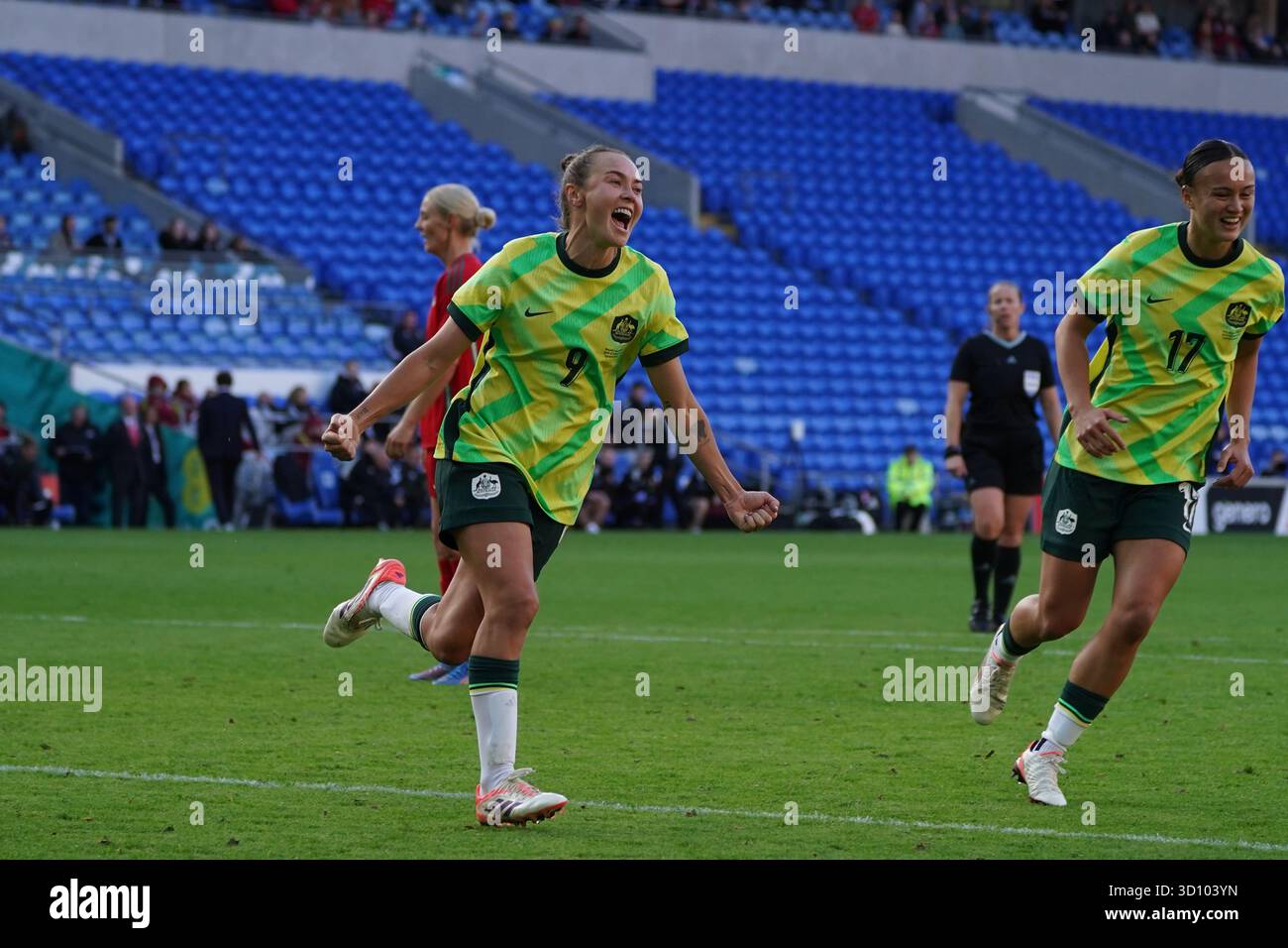 Caitlin Foorde celebrates scoring the winning goal, , Wales v Australia ...