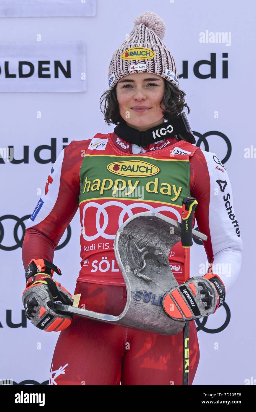 SOELDEN, AUSTRIA - OCTOBER 25: first place Julia Scheib of Austria during the flower Ceremony ...