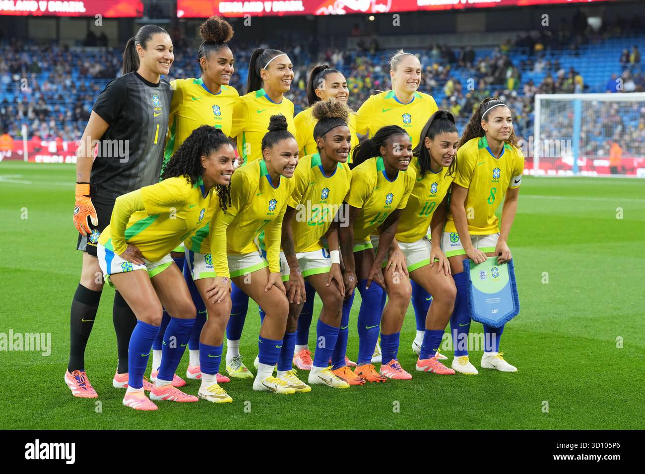 Brazil starting players pose for a team photo at the beginning of the ...