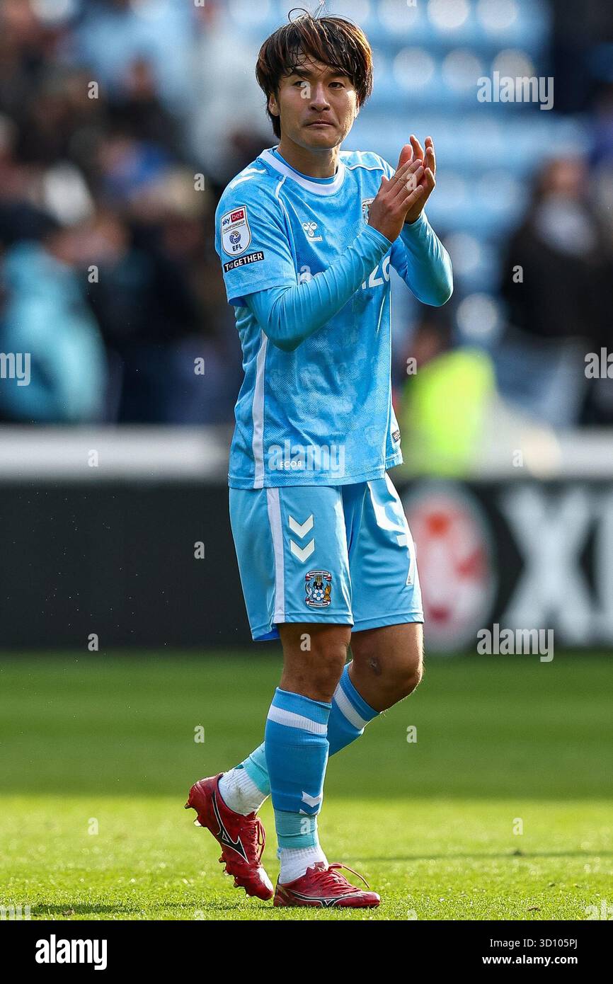 7, Tatsuhiro Sakamoto of Coventry City thanks the fans at full-time ...
