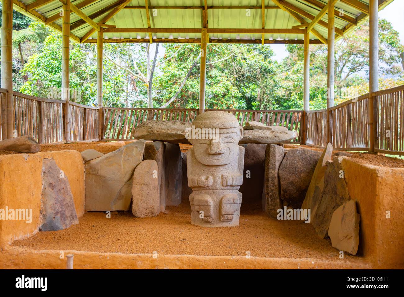 Unique pre-Columbian stone statue displayed under a shelter in San ...
