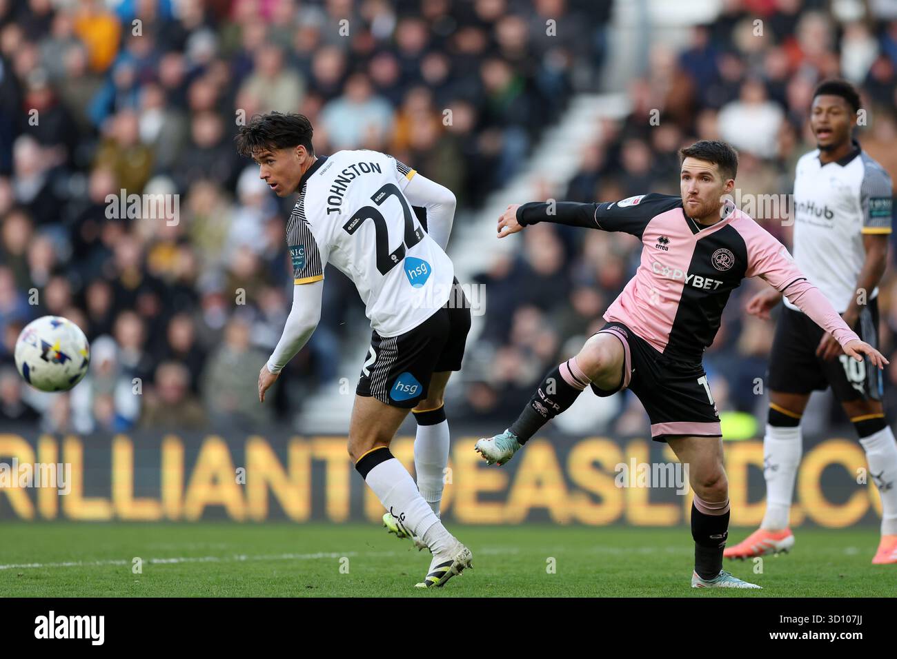 Queens Park Rangers' Paul Smyth and Derby County's Max Johnston during ...