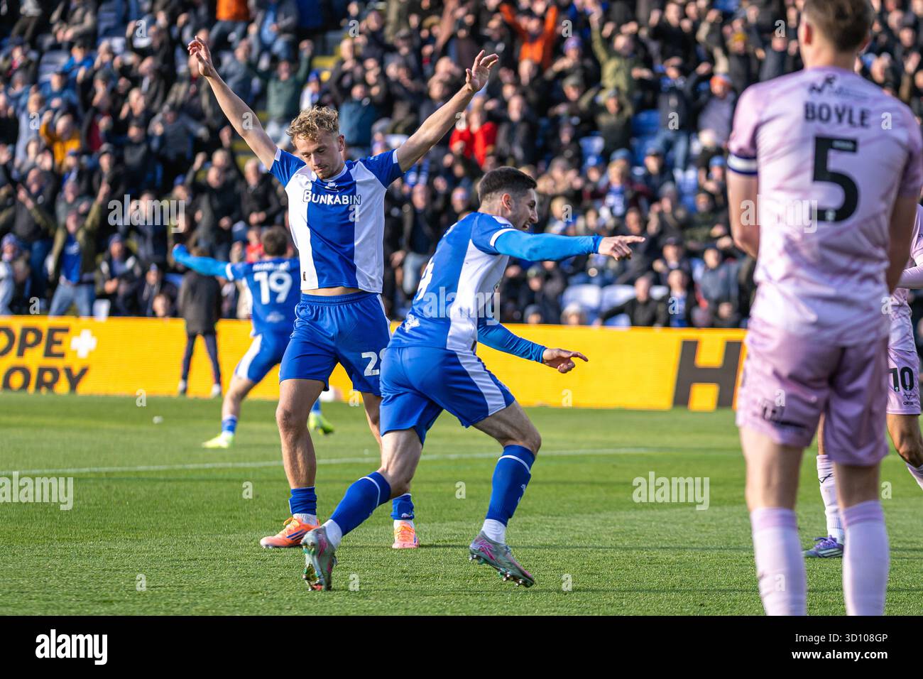 Tom Pett of Oldham Athletic celebrates after scoring his team's first ...