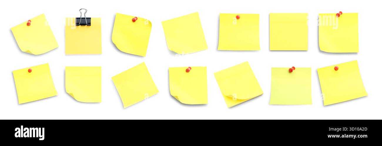 Yellow paper notes isolated on white, set Stock Photo - Alamy