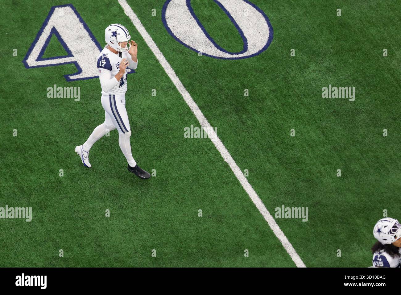 Dallas Cowboys kicker Brandon Aubrey (17) walks off the field after a ...