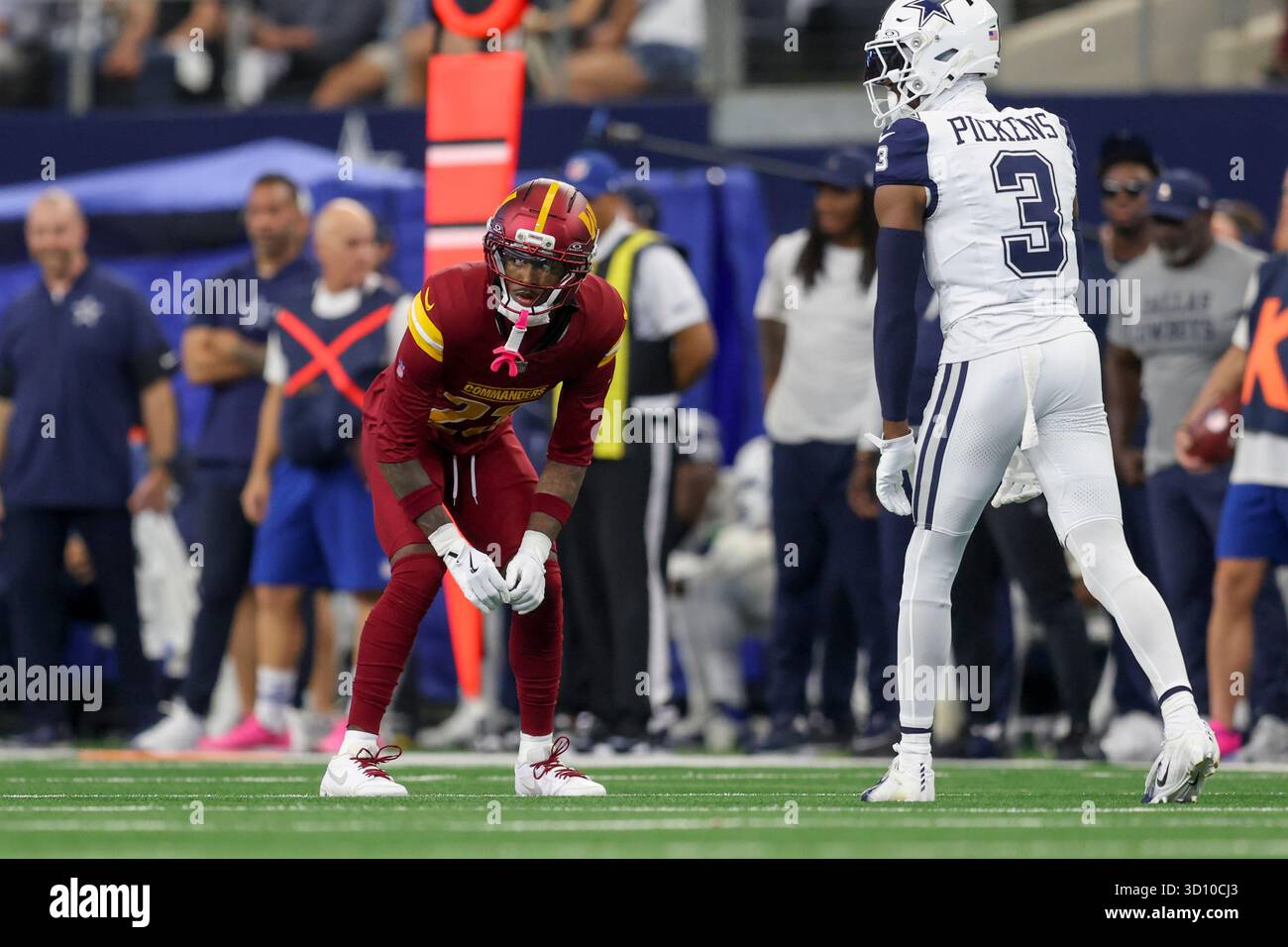 Washington Commanders cornerback Trey Amos (23) lines up to defend ...