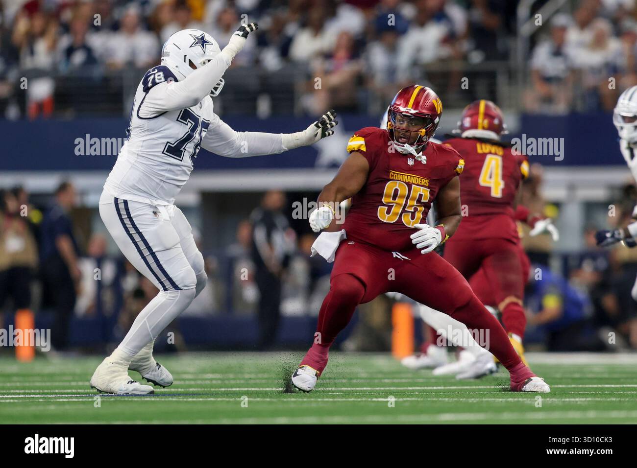 Dallas Cowboys offensive tackle Terence Steele (78) attempts to block ...