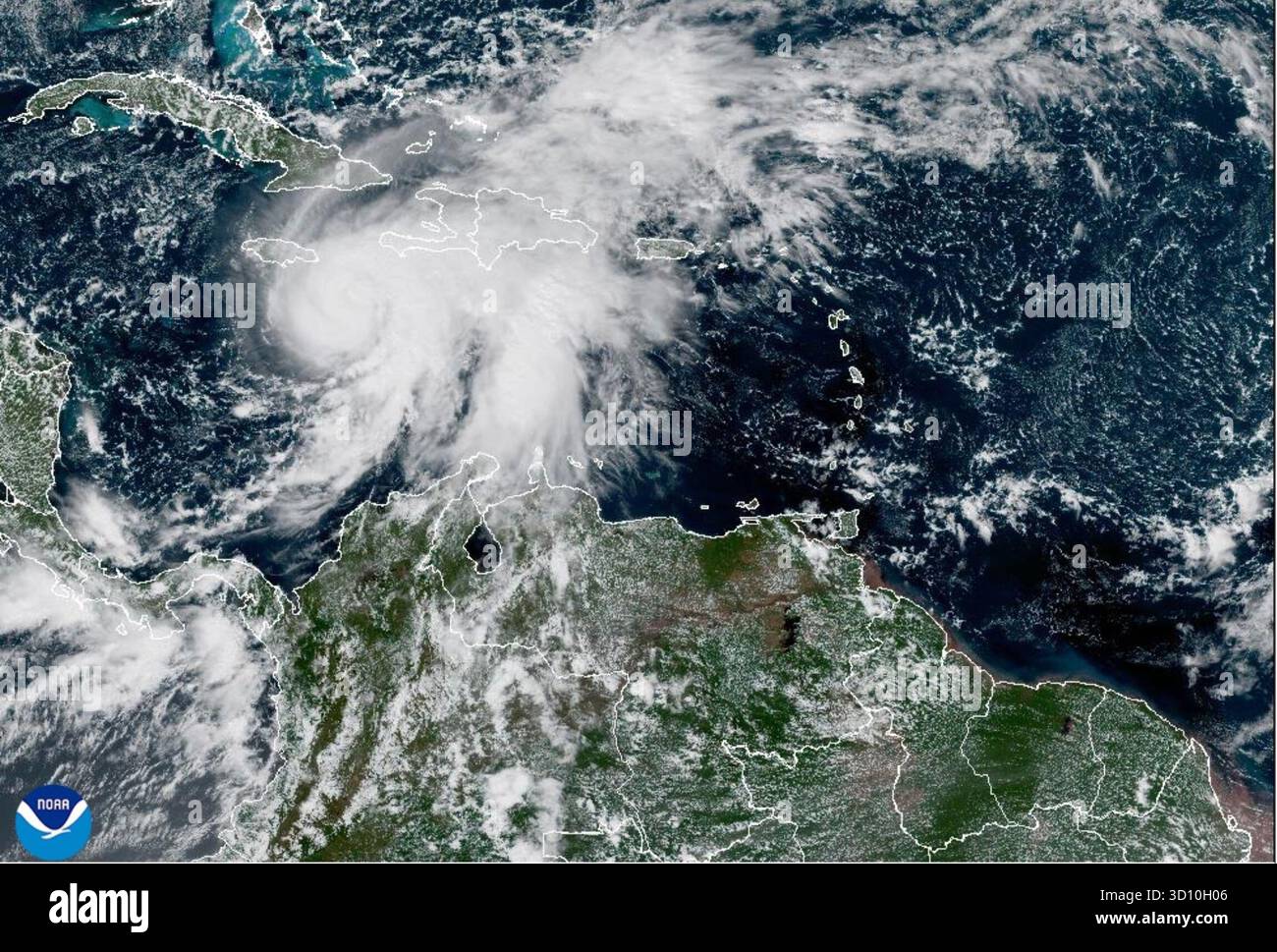 This satellite image provided by NOAA shows Tropical Storm Melissa on ...