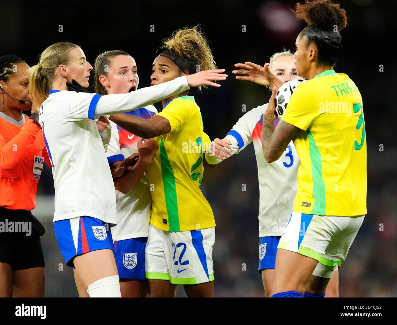 Tempers fray between England's Chloe Kelly and Brazil's Luany during ...