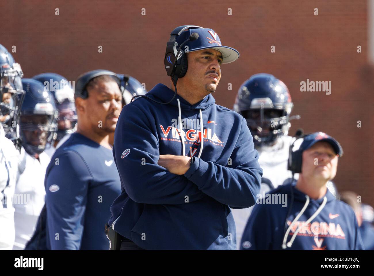 Virginia head coach Tony Elliott looks towards the field during the ...