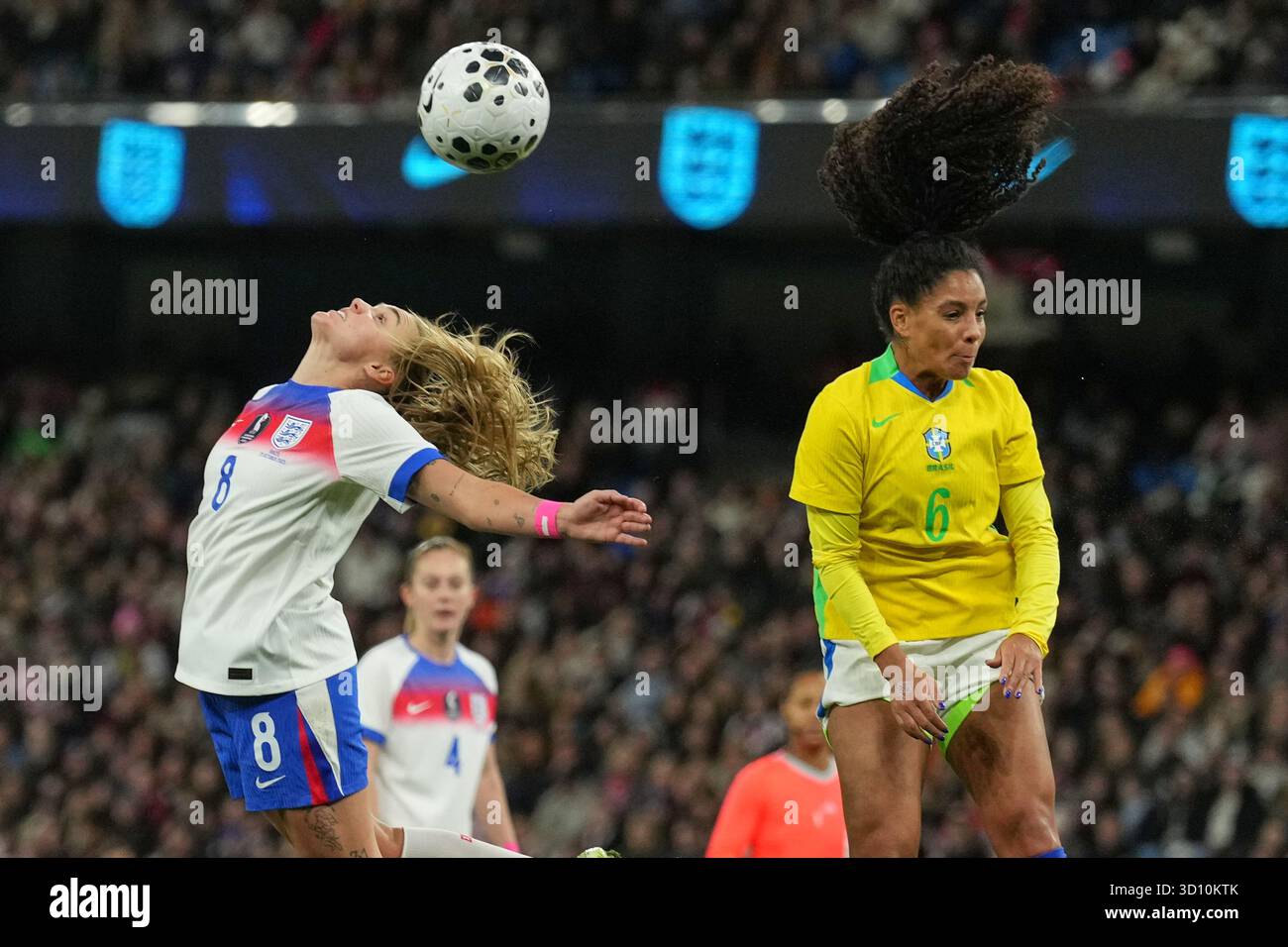 Brazil's Yasmim, right, and England's Georgia Stanway in action during ...