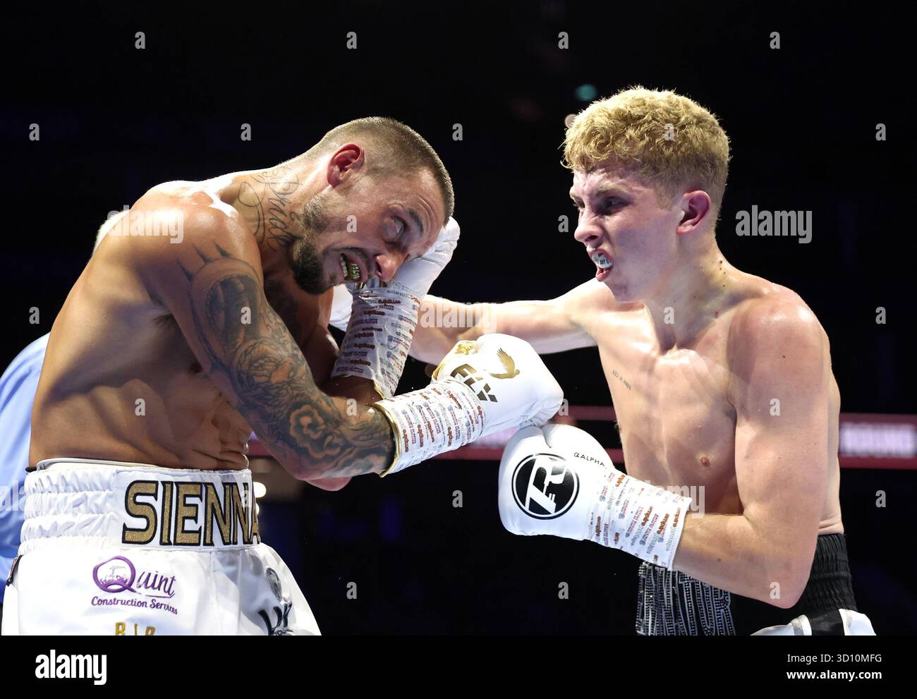 Mitchell Smith (left) and Arnie Dawson in the WBO European light weight ...