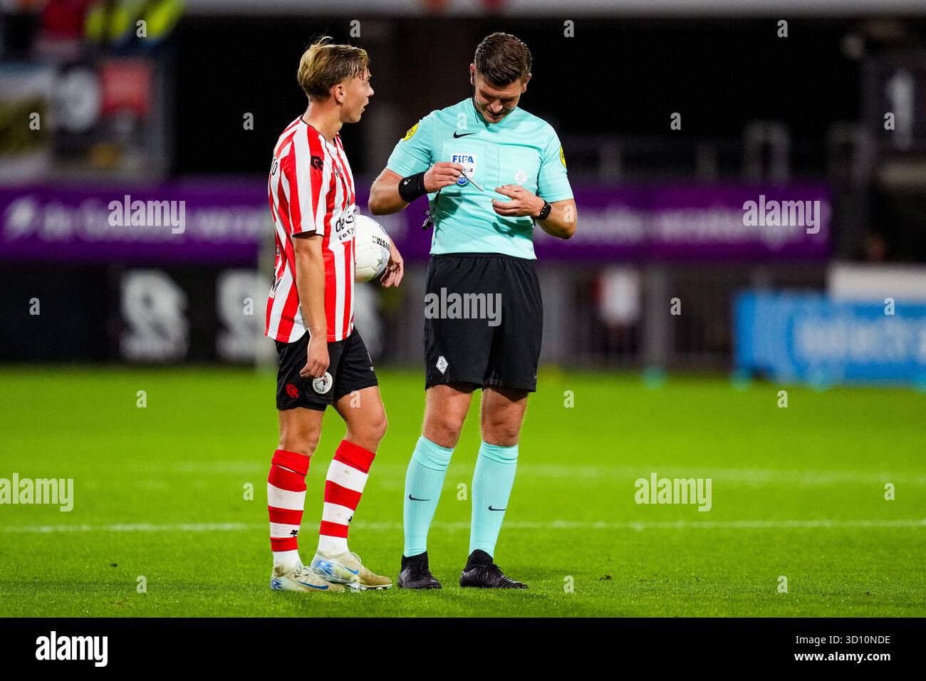 Rotterdam - Julian Baas of Sparta Rotterdam, Referee Joey Kooij during ...