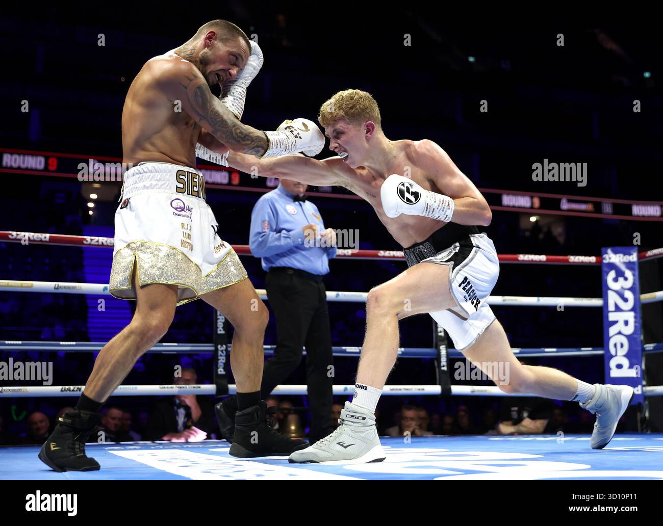 Mitchell Smith (left) and Arnie Dawson in the WBO European light weight ...
