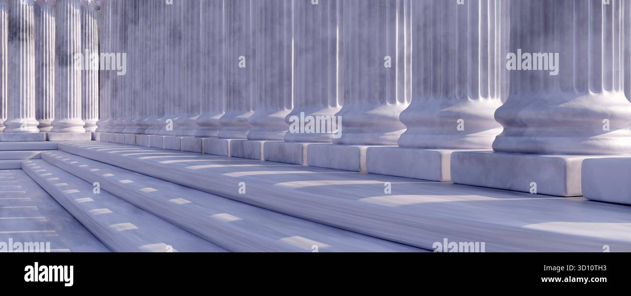 Classical columns and stairs, marble pillars row, white stone colonnade ...