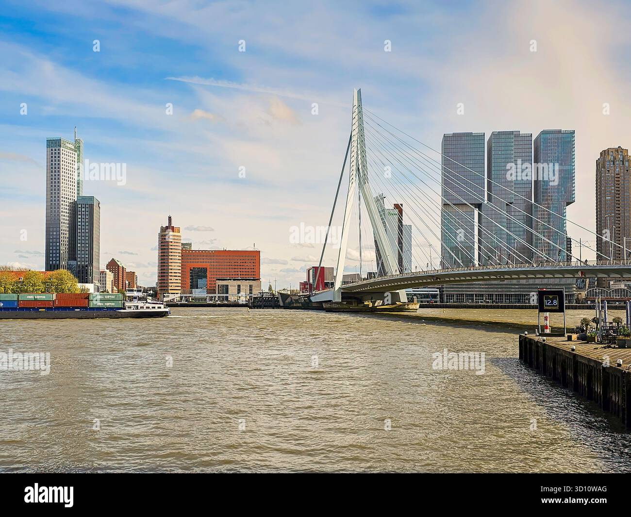 View on the Erasmus Bridge at the city promenade. Rotterdam, Holland ...