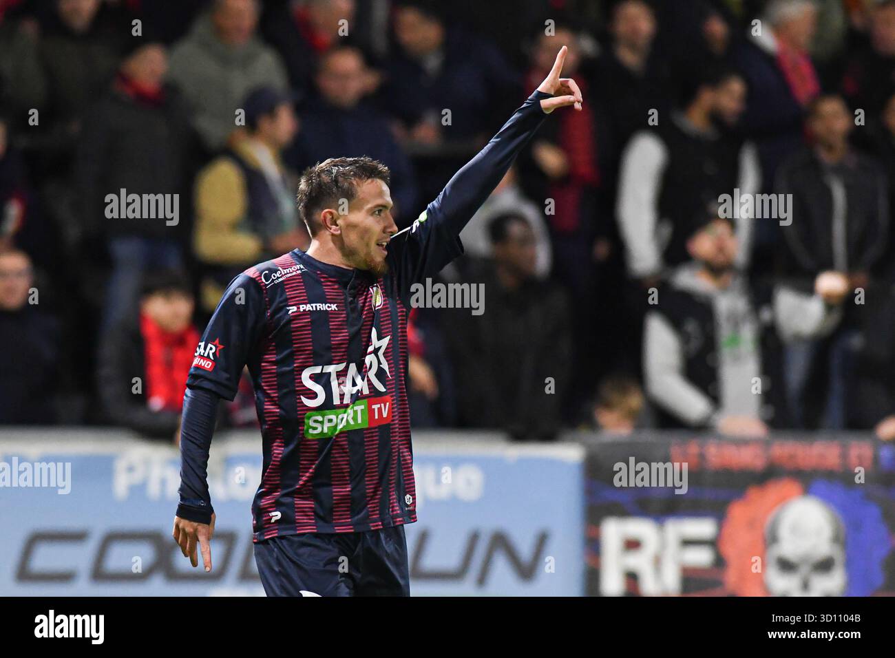 Liege's Alexis Lefebvre celebrates after scoring during a soccer game ...