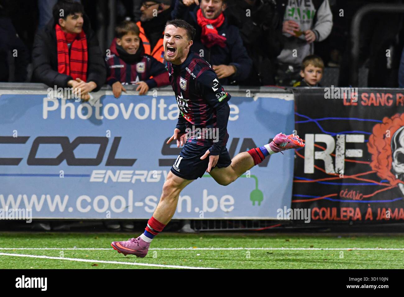 Liege's Alexis Lefebvre celebrates after scoring during a soccer game ...