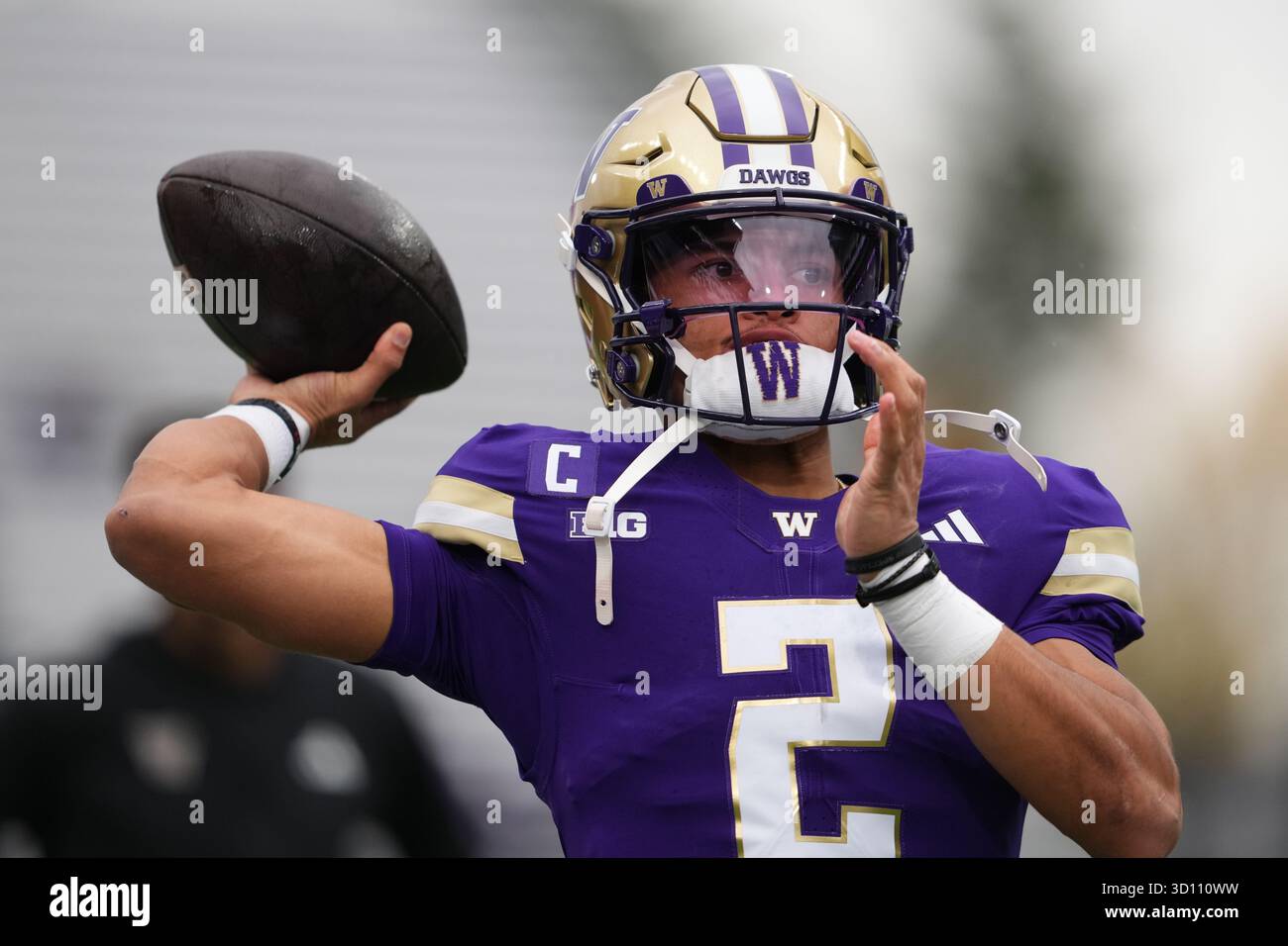 Washington quarterback Demond Williams Jr. throws during warmups before ...