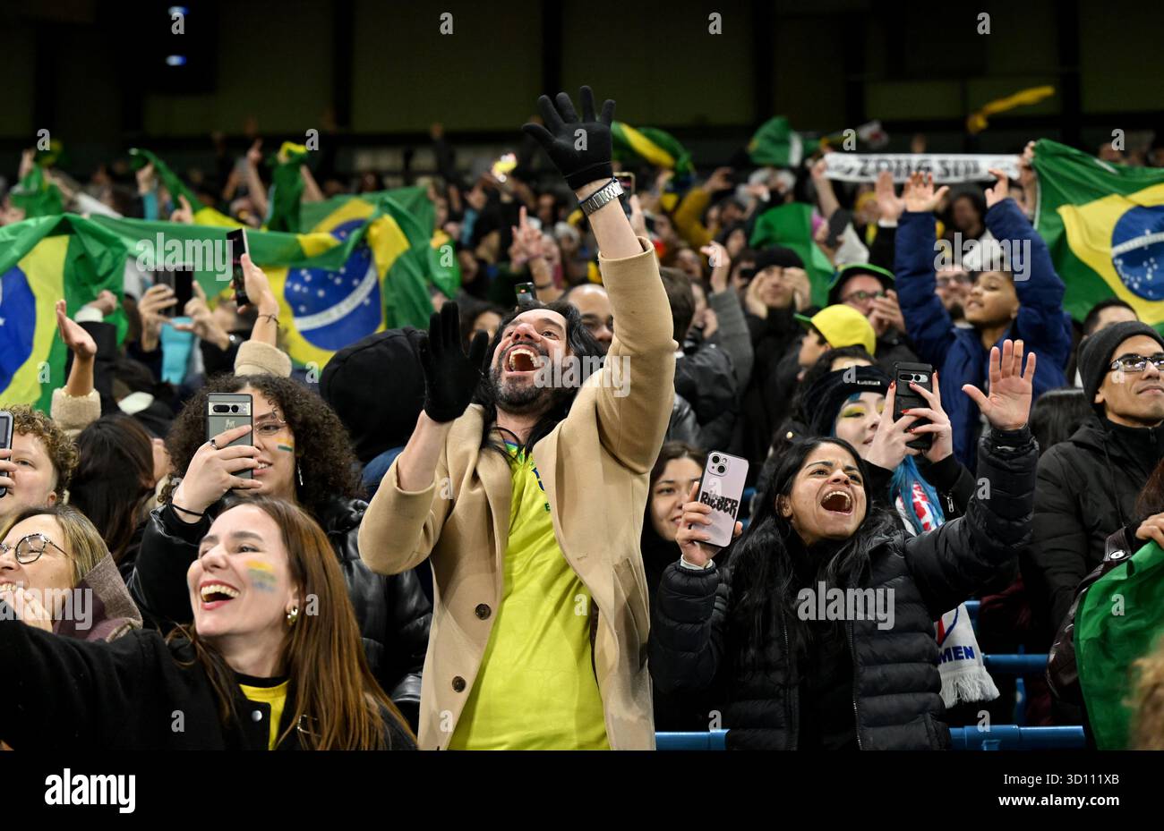 Brazil fans celebrate in the stands after the international friendly ...