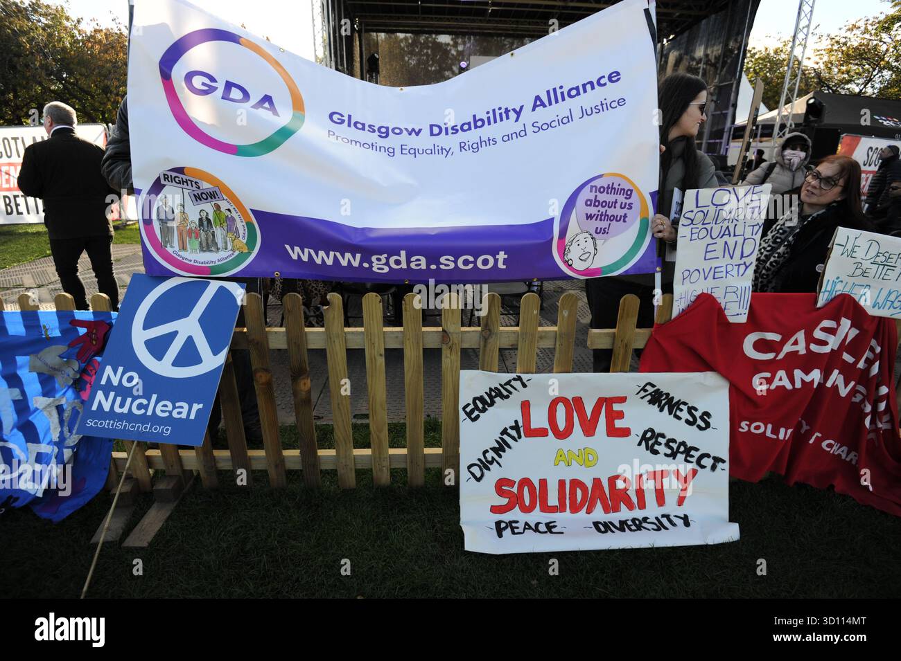 Edinburgh, UK. 25th October 2025 - Placards and banners seen laid out ...