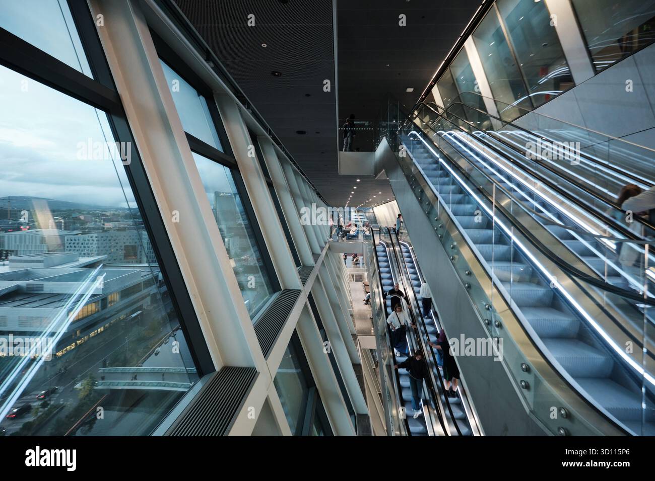 Oslo, Norway - September 7, 2025: Interior view and escalators of the ...