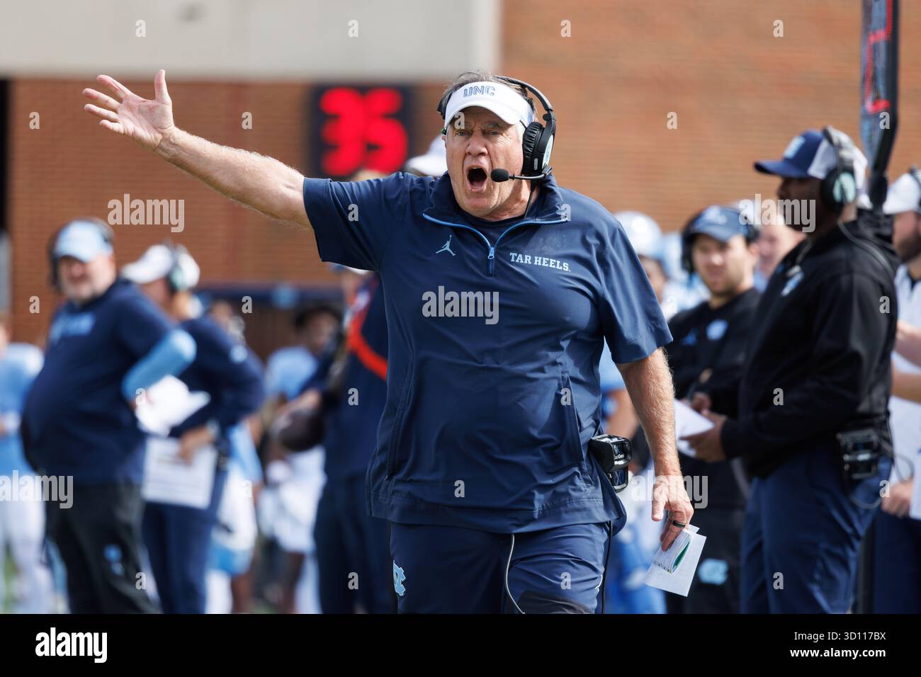 North Carolina head coach Bill Belichick shouts at an official after a ...