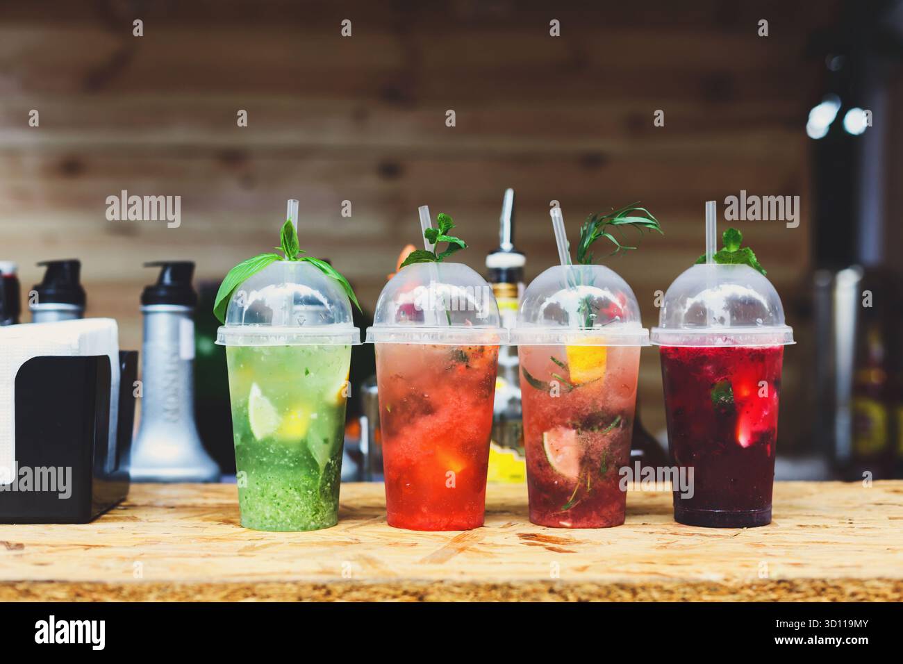 Creative exotic non-alcoholic cocktails in night club bar Stock Photo ...