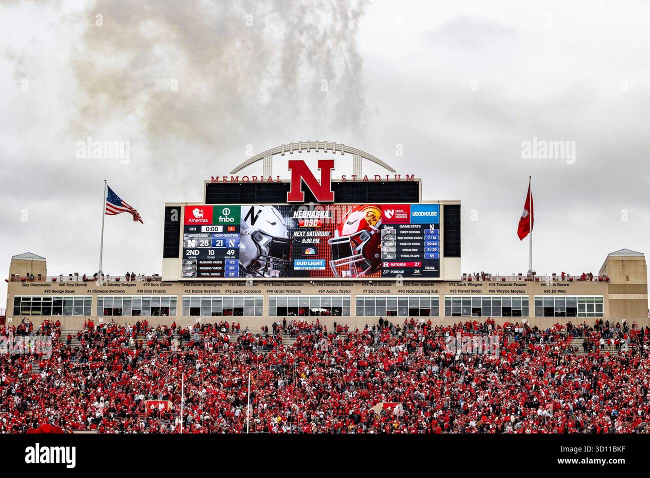 October 25, 2025 Lincoln, NE. U.S. - North end zone scoreboard, above ...