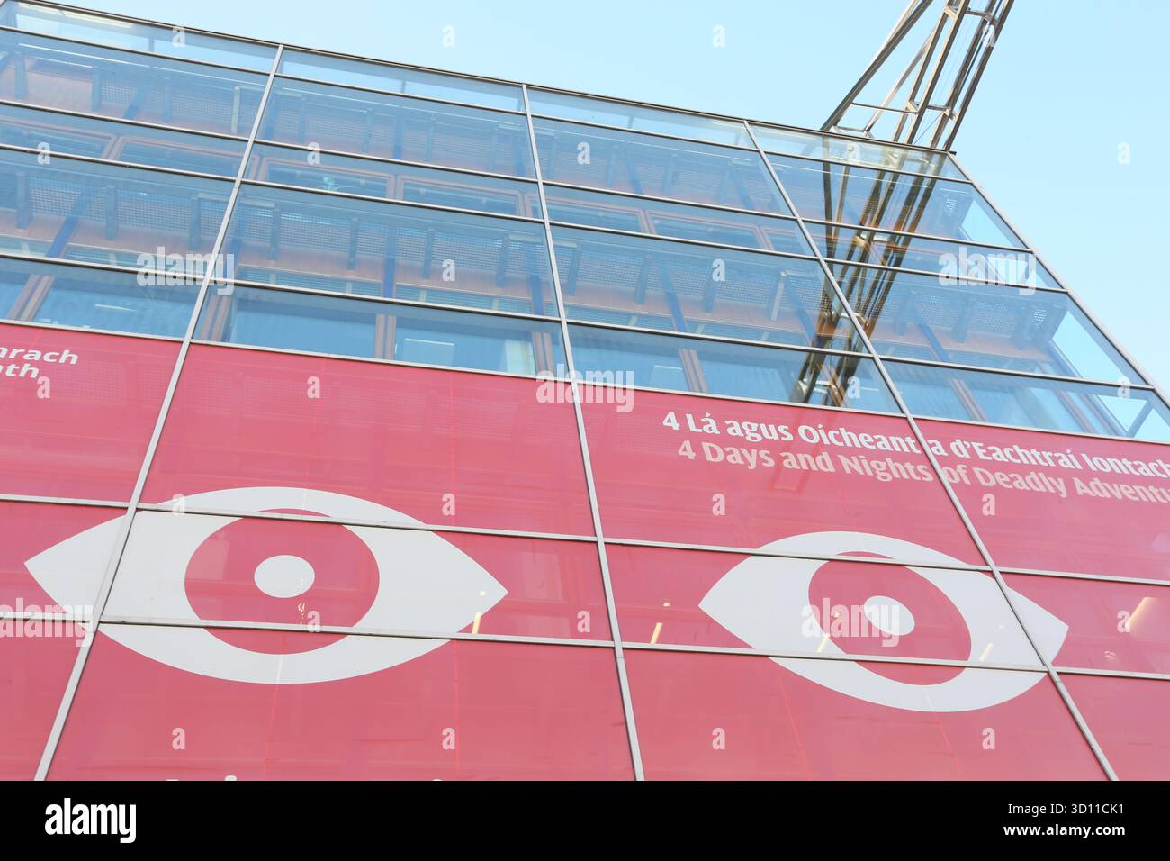 Dublin, Ireland - 24th October 2025 - Large red eyes on a banner ...