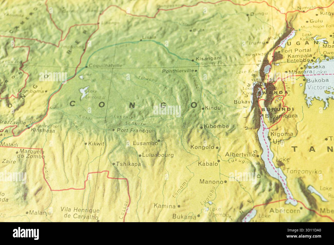This physical relief map focuses on the Democratic Republic of Congo ...