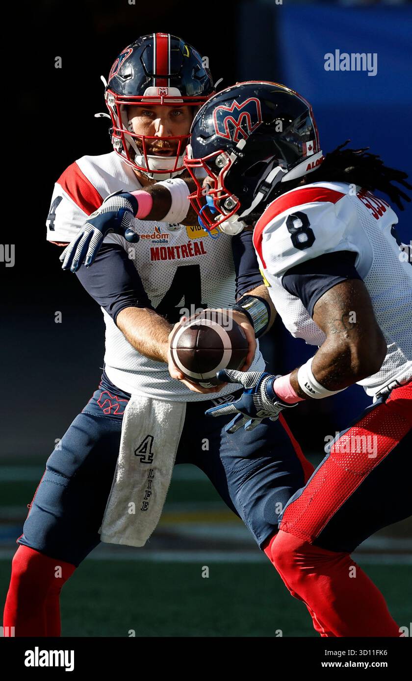 Montreal Alouettes quarterback McLeod Bethel-Thompson (4) hands off to ...