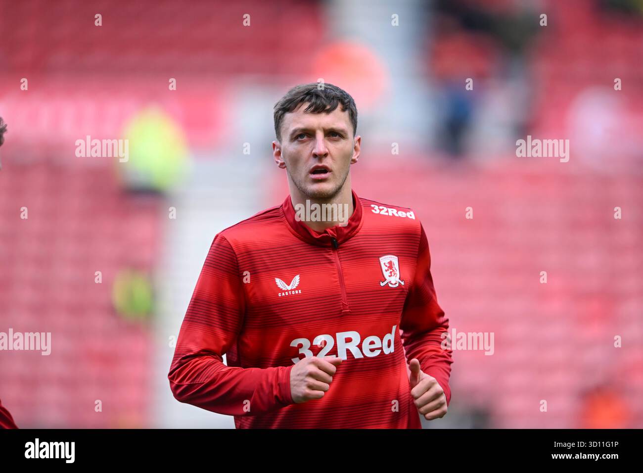 Dael Fry of Middlesbrough warms up prior to the Sky Bet Championship ...