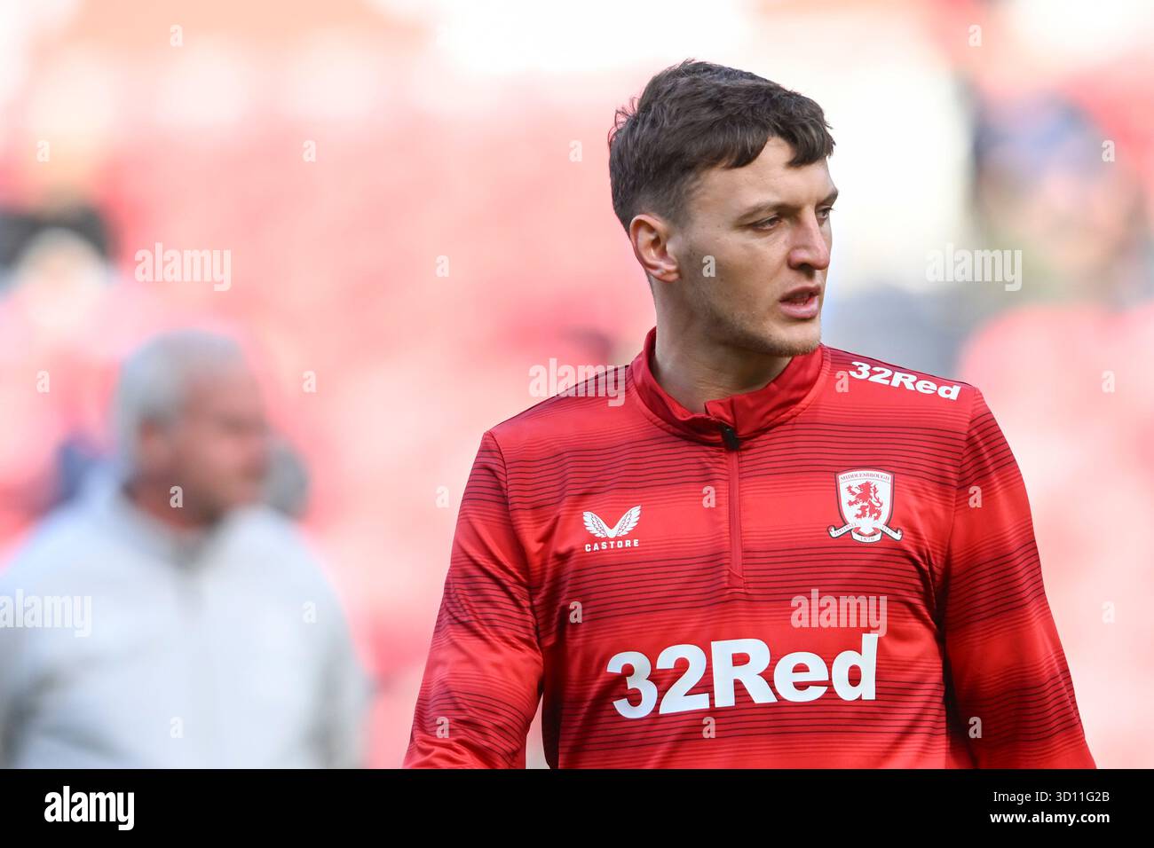 Dael Fry of Middlesbrough warms up prior to the Sky Bet Championship ...