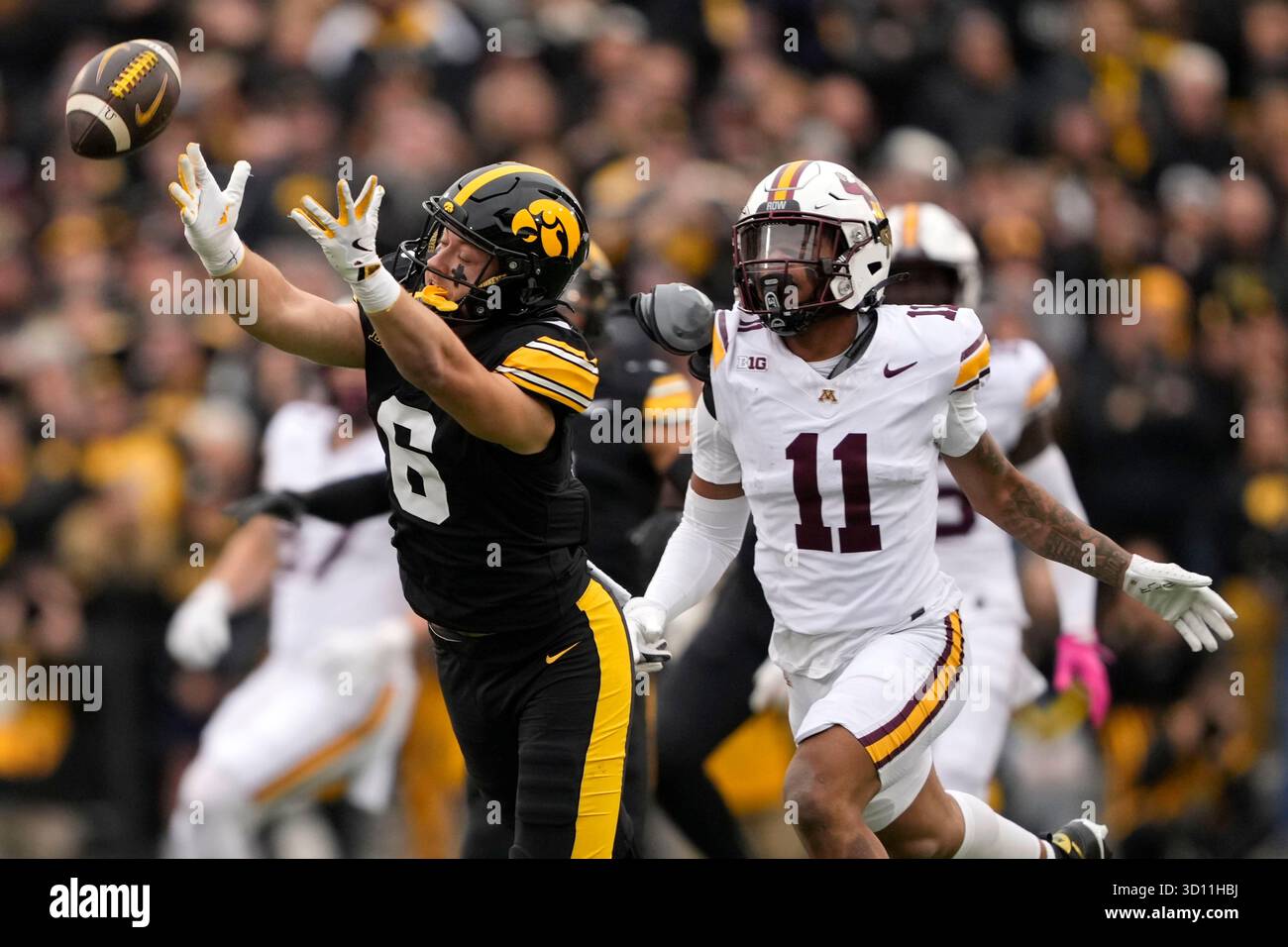 Iowa defensive back Zach Lutmer (6) breaks up a pass intended for ...