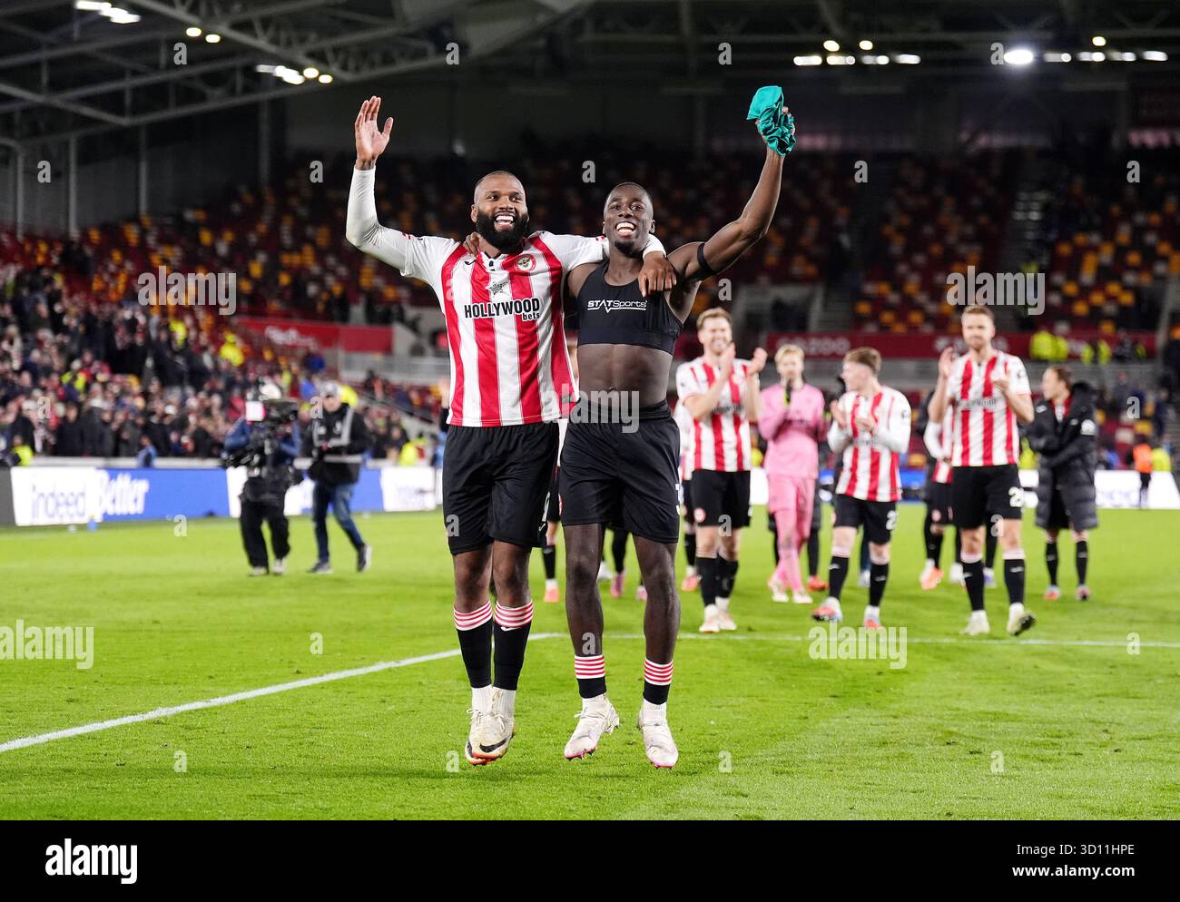 Brentford's Igor Thiago (left) and Michael Kayode after the Premier ...